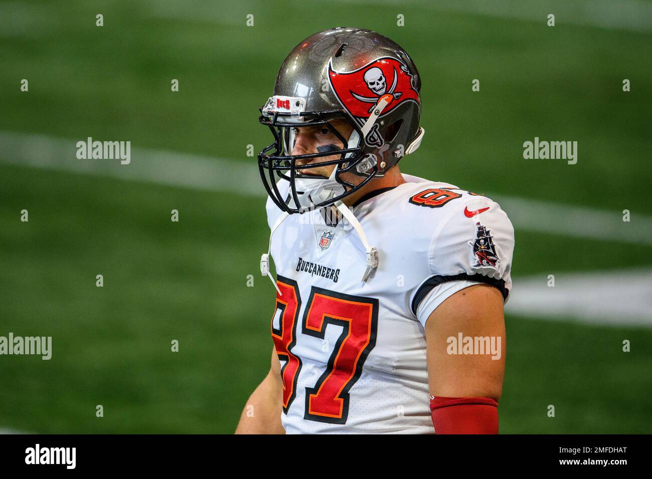 Tampa Bay Buccaneers tight end Rob Gronkowski (87) walks the sideline ...