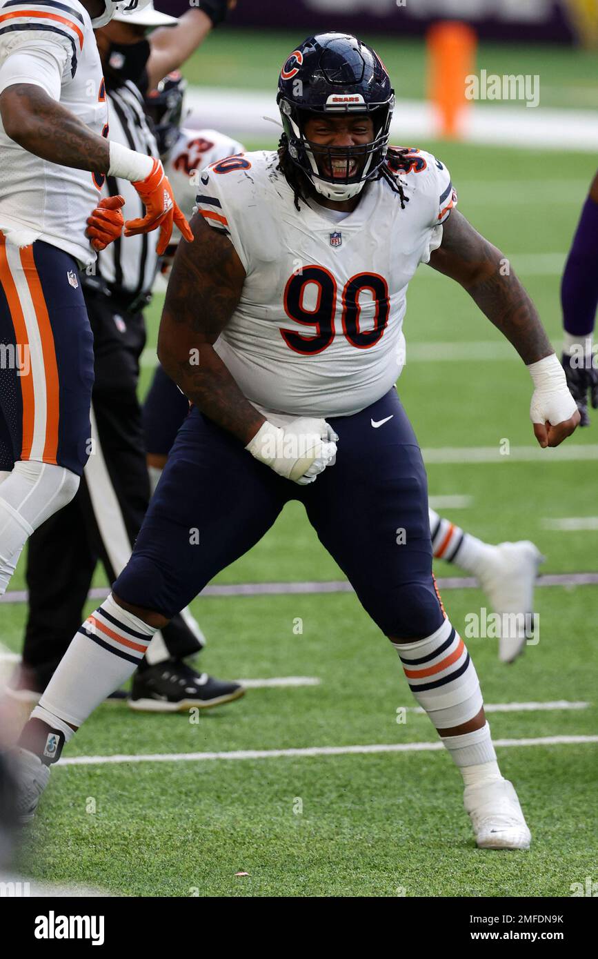 Chicago Bears defensive tackle John Jenkins (90) celebrates after a ...