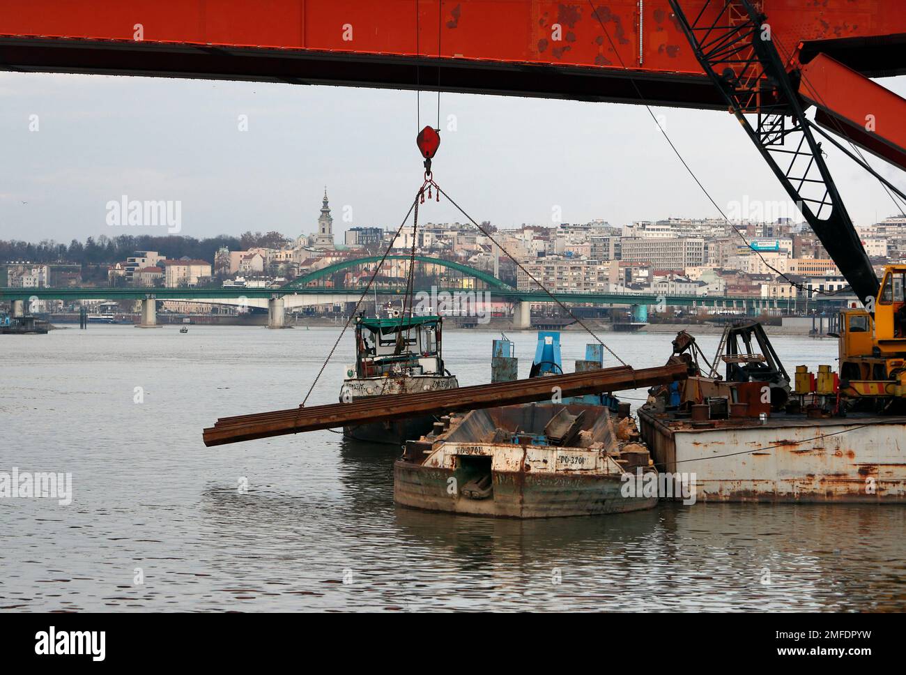 A construction crane works on the site of Belgrade Waterfront project ...