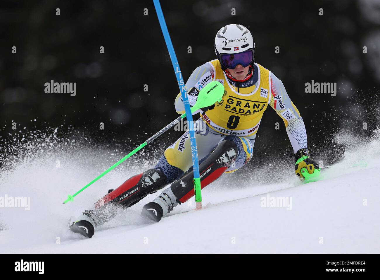 Norway's Timon Haugan speeds down the course during an alpine ski, men ...