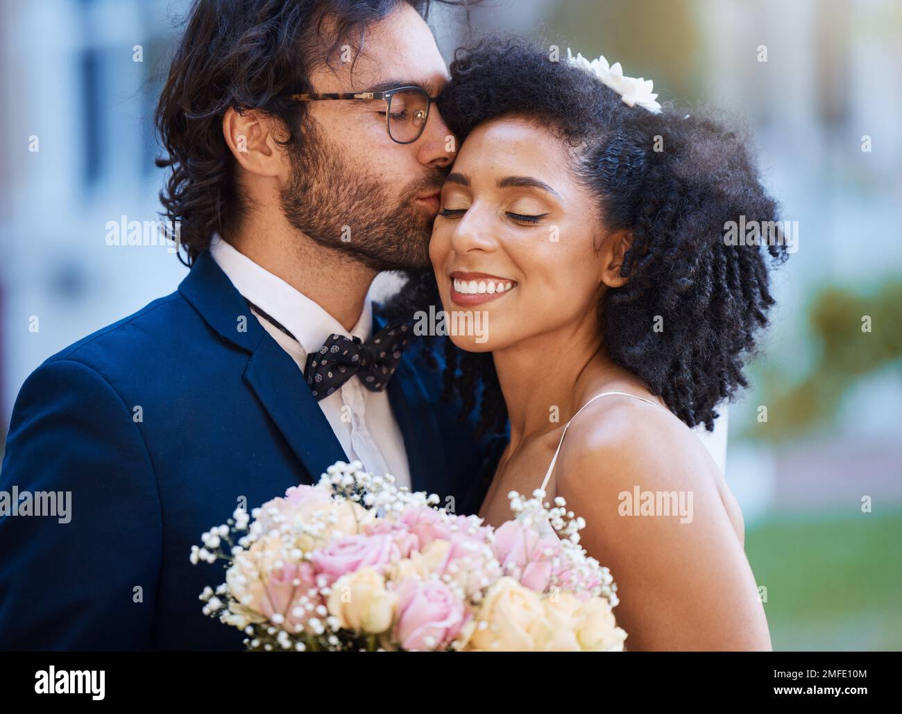 Care Kiss And Couple At Wedding Happy With Romantic Outdoor Marriage