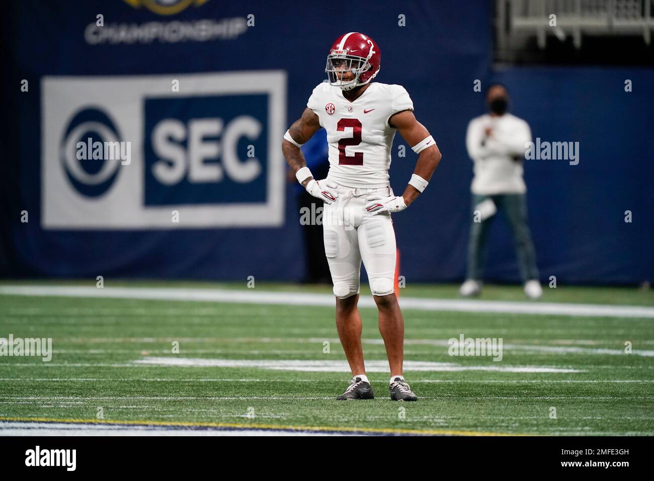 Alabama running back Keilan Robinson (2) stands on the turf during the ...