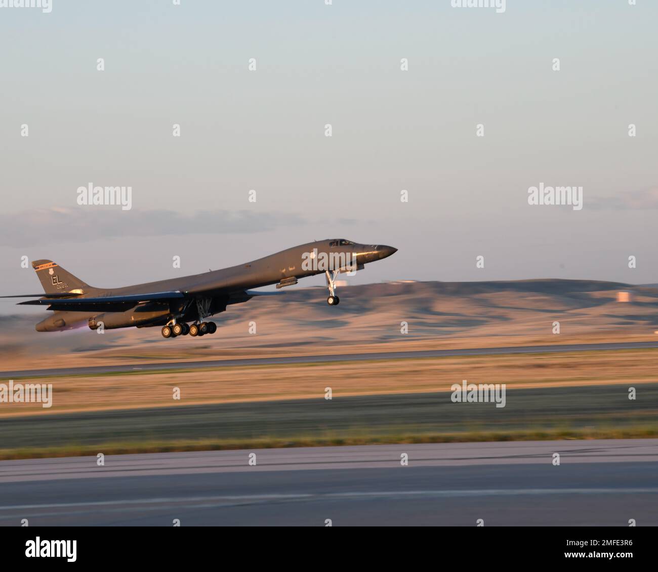 A B-1B Lancer takes off in support of a Bomber Task Force mission at ...