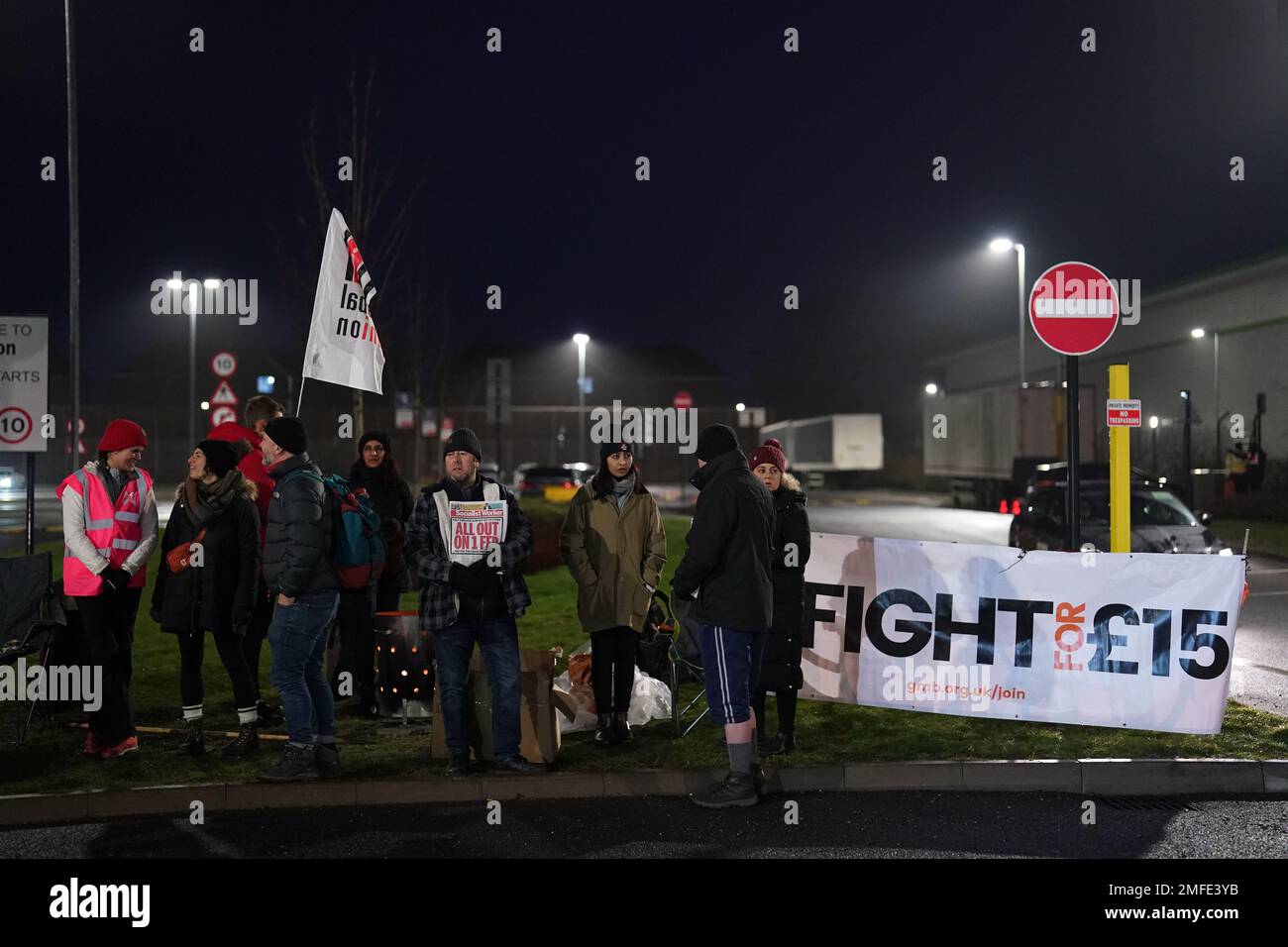 Members of the GMB union on the picket line outside the Amazon ...