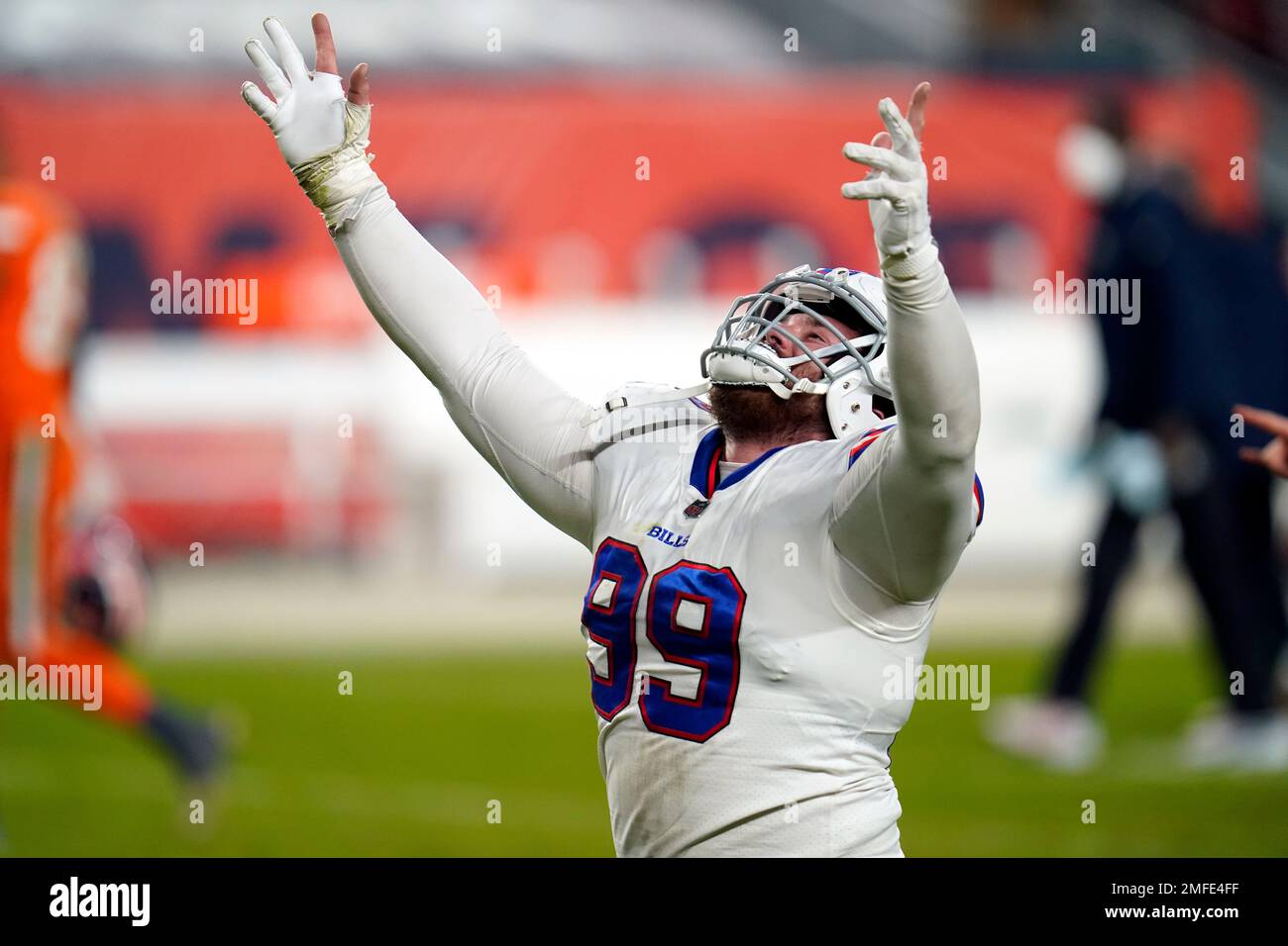 Buffalo Bills defensive tackle Harrison Phillips reacts after the Bills ...