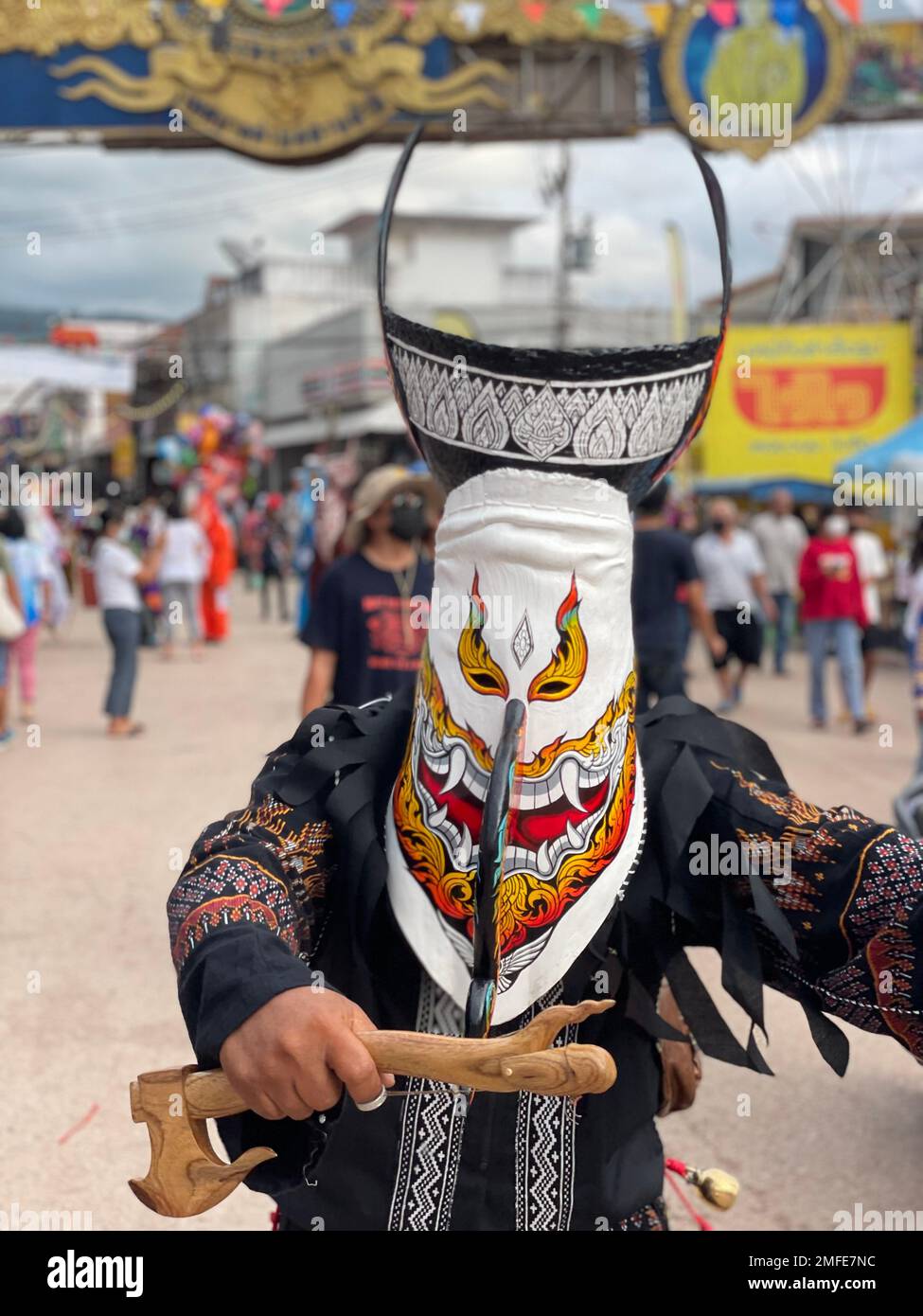 A Man in a Horror mask during Phi Ta Khon Ghost Festival in Dan Sai ...
