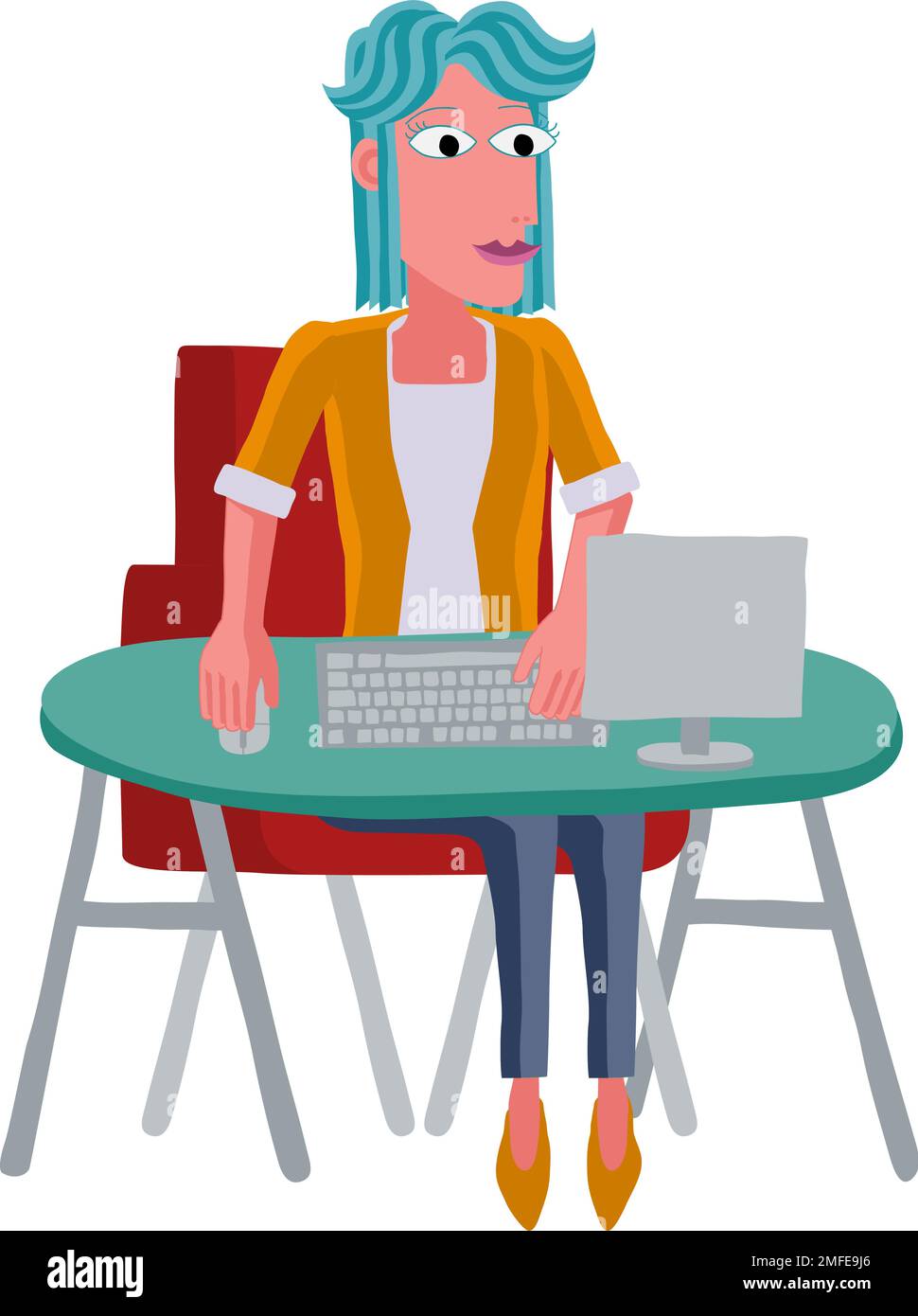 Woman Working Behind Desk Computer Workstation Stock Vector Image & Art ...