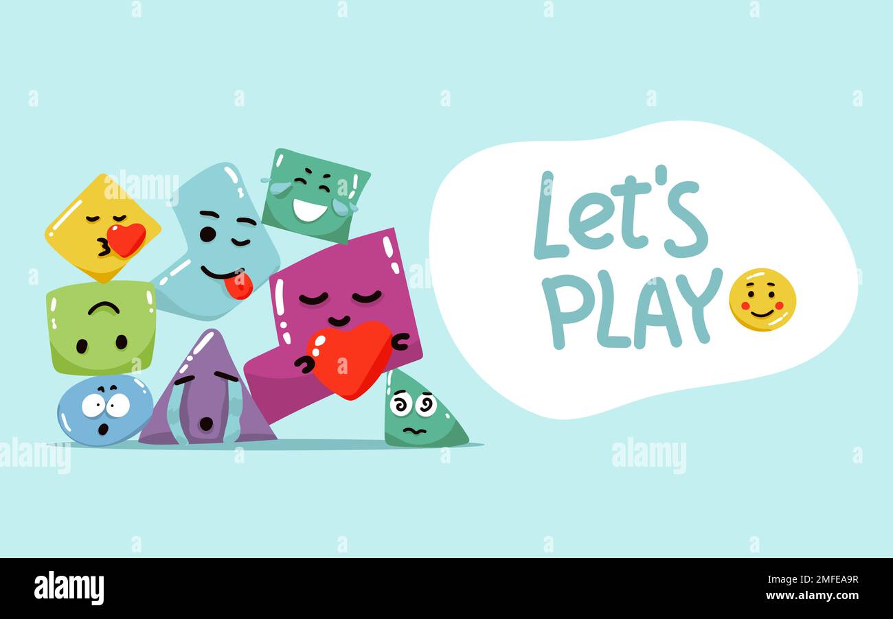 Geometric character shapes with face emotions, different cartoon basic ...