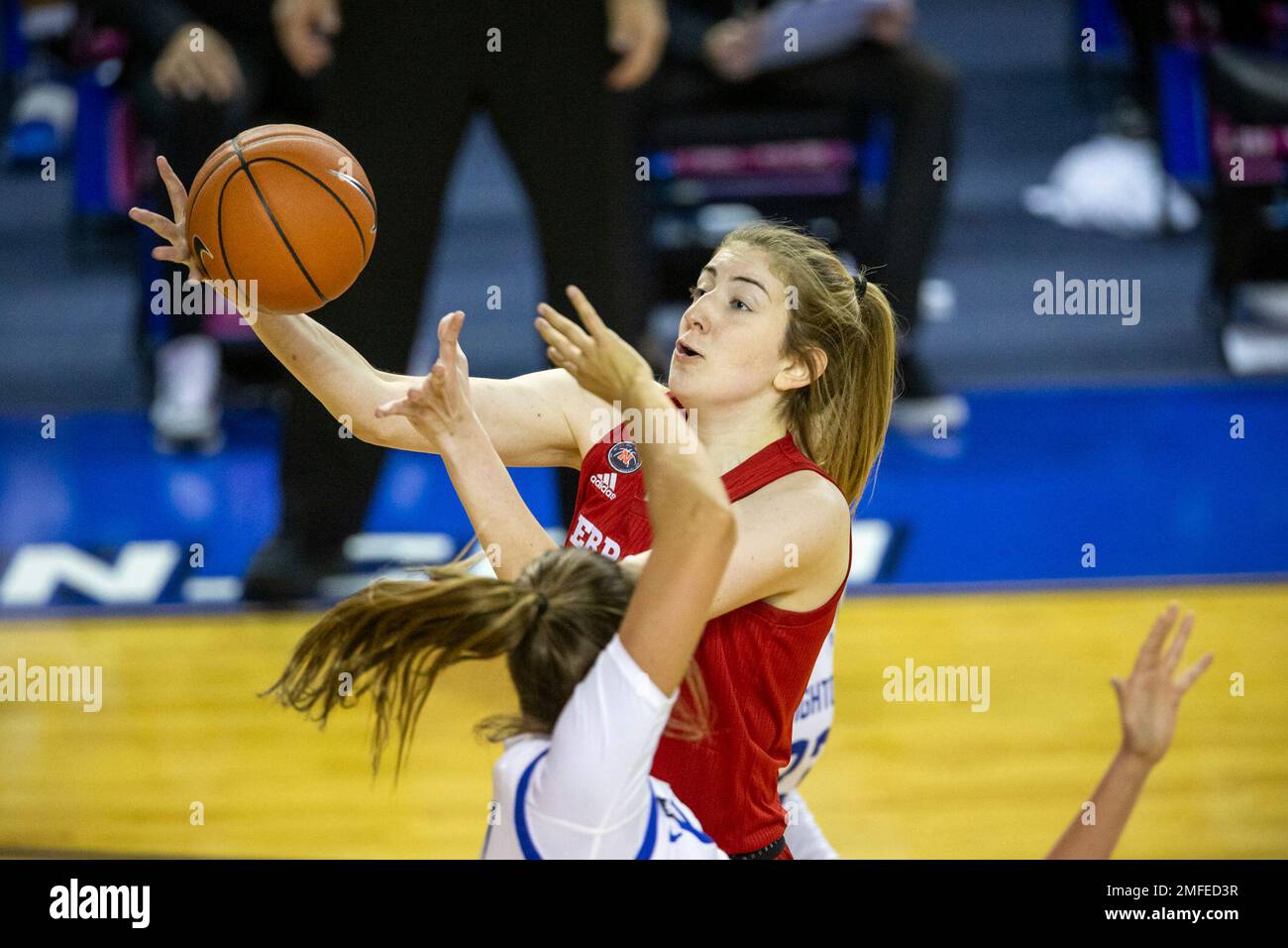 Nebraska center Kate Cain (31) grabs the rebound against Creighton ...