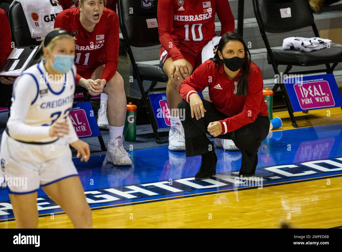 Nebraska head coach Amy Williams on the sideline watching the game ...