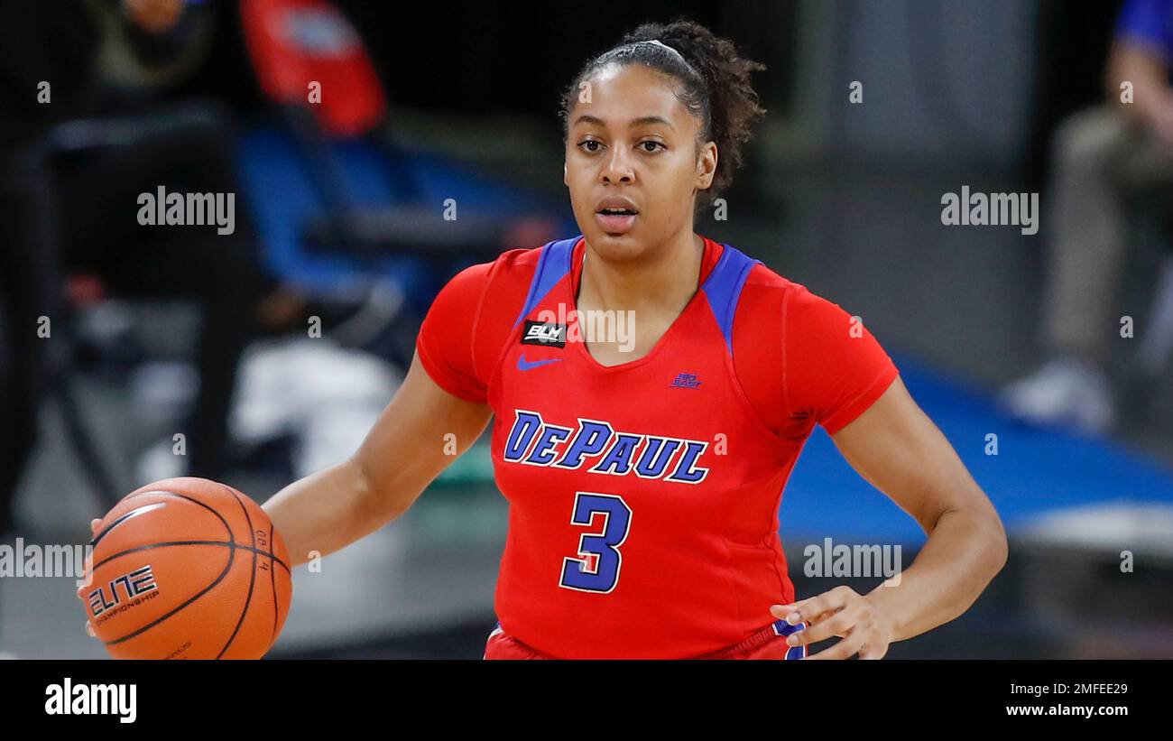DePaul Blue Demons guard Deja Church (3) looks to pass the ball during ...