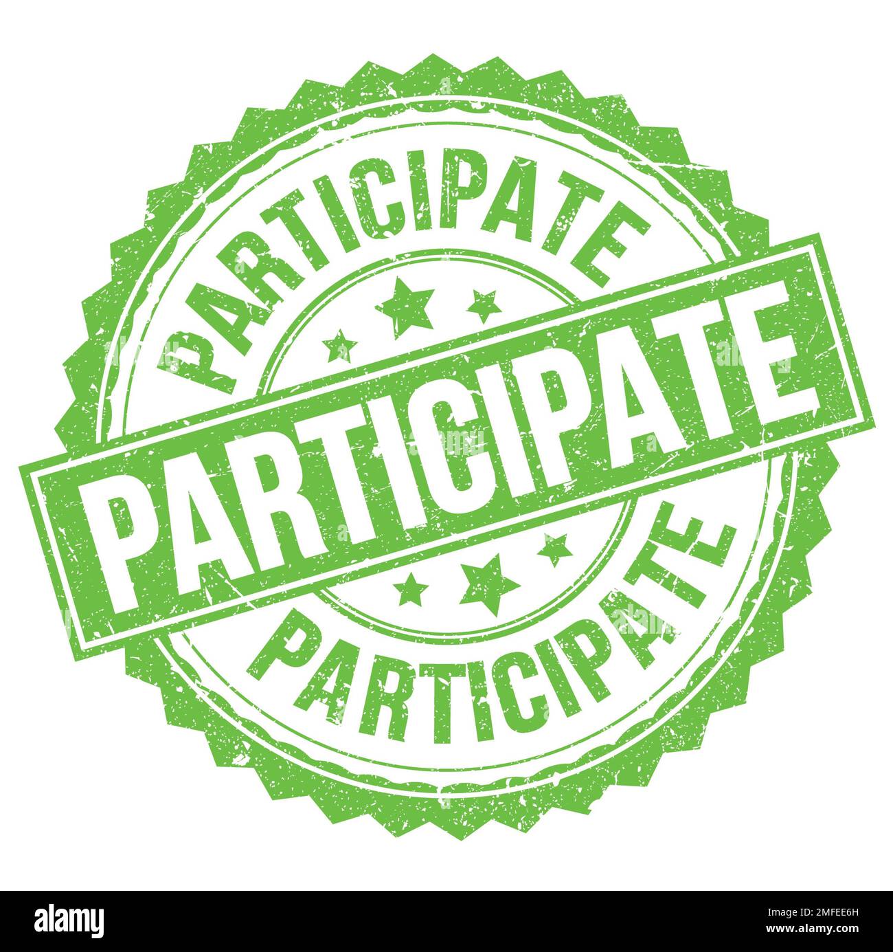 PARTICIPATE text written on green round stamp sign Stock Photo - Alamy