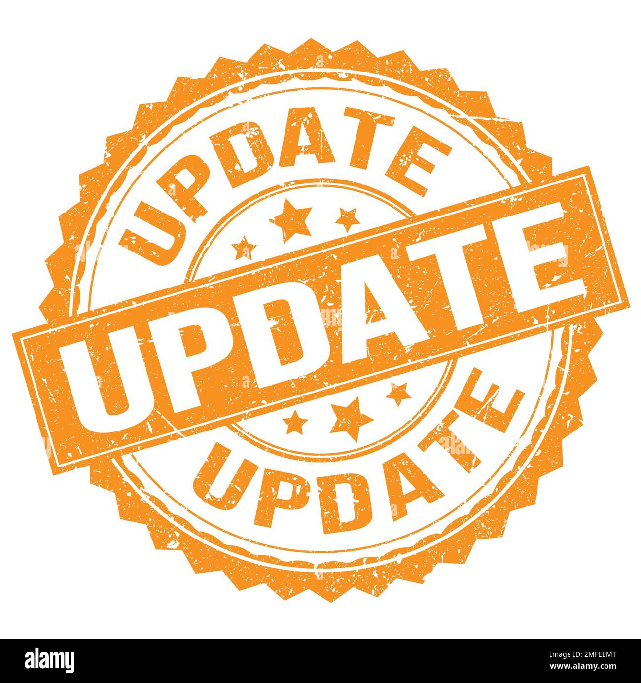 UPDATE text written on orange round stamp sign Stock Photo - Alamy