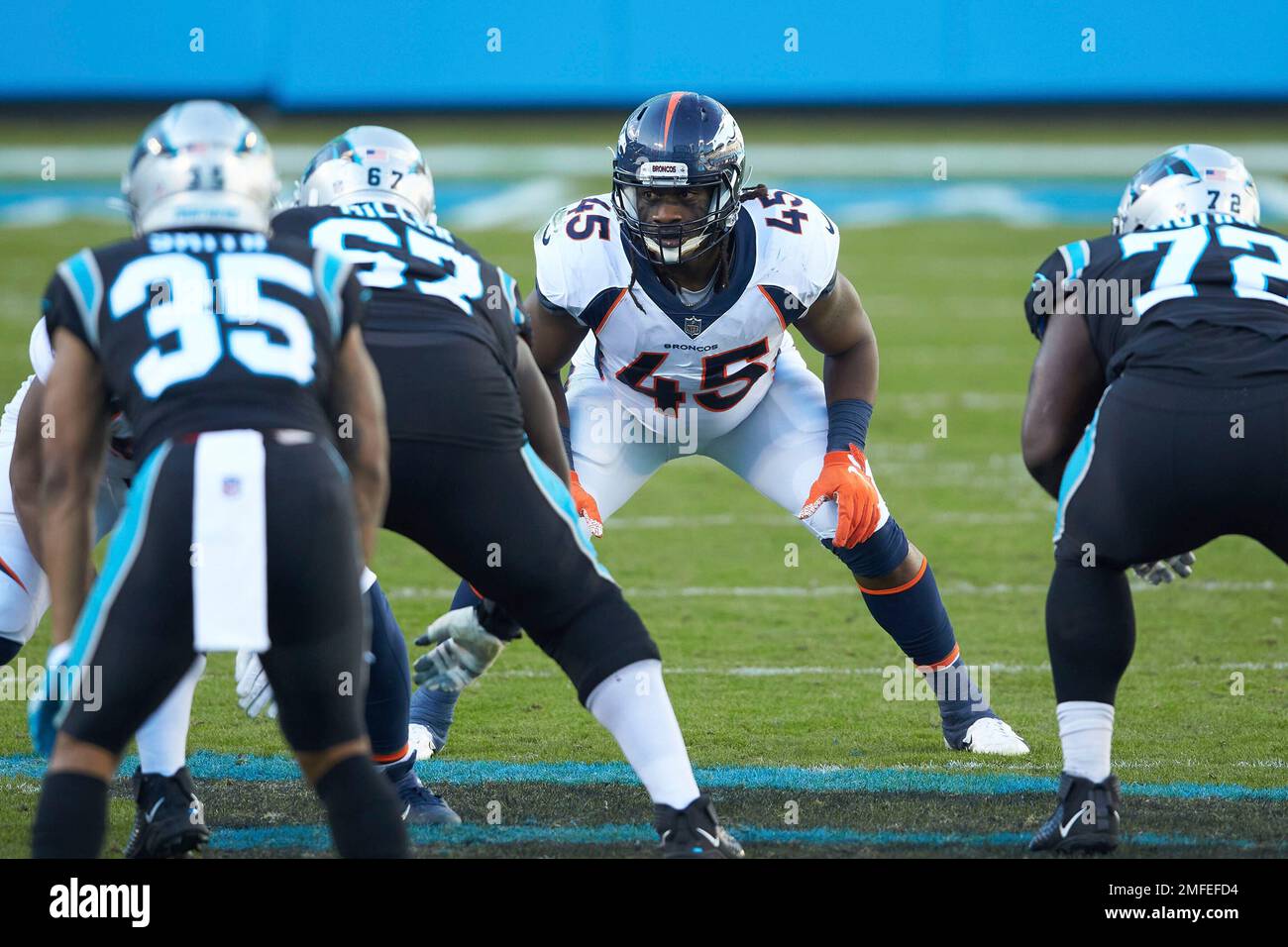 Denver Broncos linebacker Alexander Johnson (45) during an NFL football game against the ...