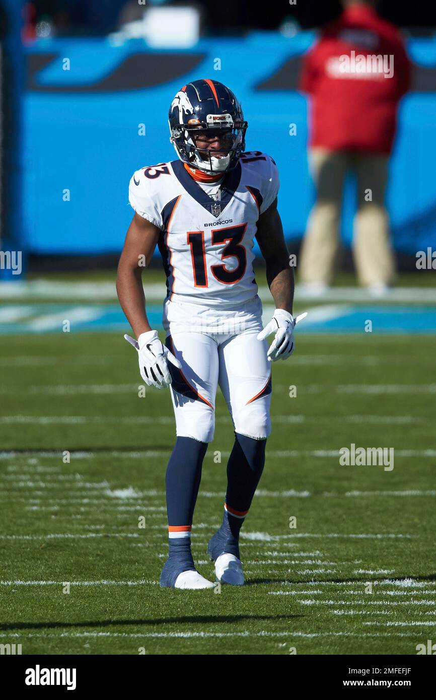 Denver Broncos wide receiver KJ Hamler (13) during an NFL football game ...