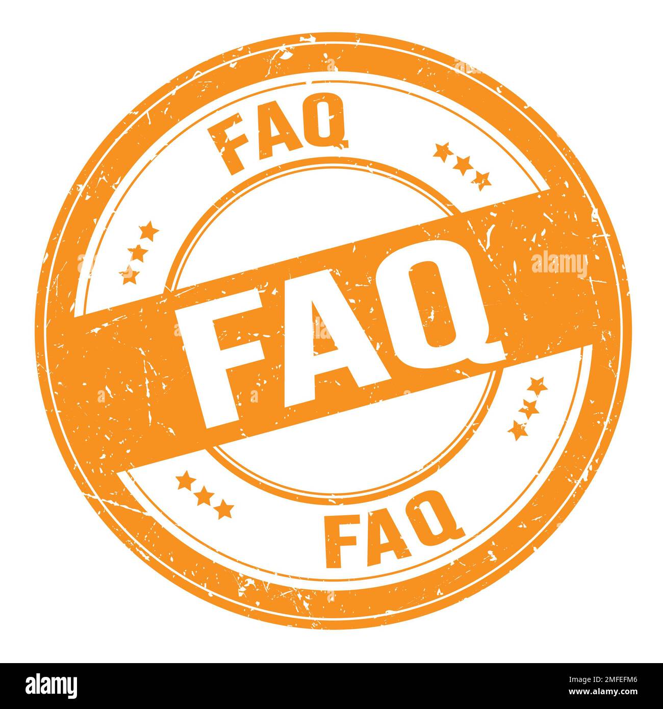FAQ text written on orange round grungy stamp sign Stock Photo - Alamy