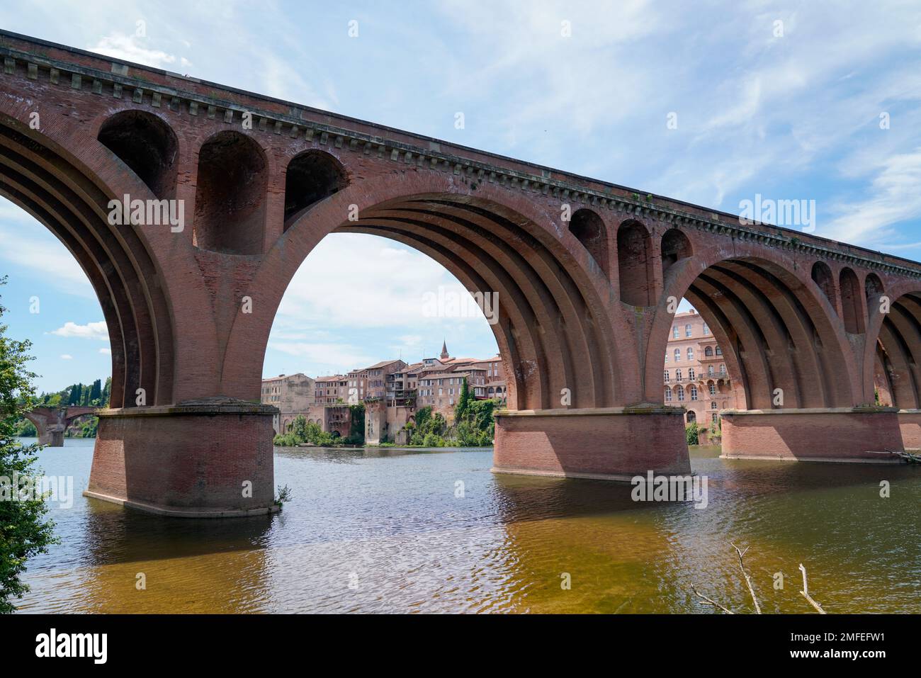 Albi ancient historical old red brick stone bridge over Tarn river in ...