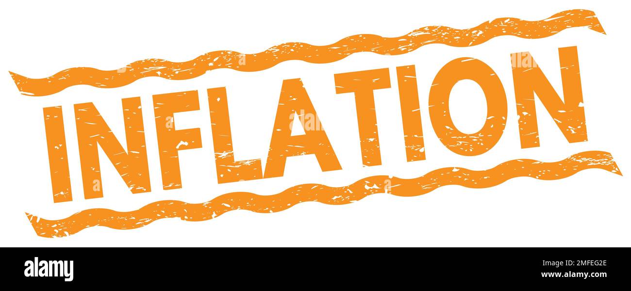 INFLATION text written on orange lines stamp sign Stock Photo - Alamy