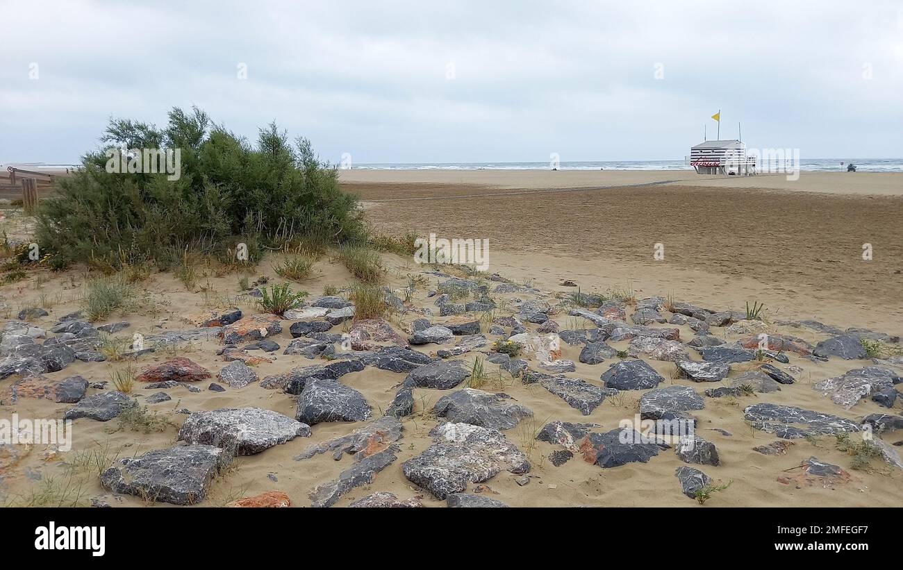 lifeguard rescue french station on sandy mediterranean beach wooden hut ...