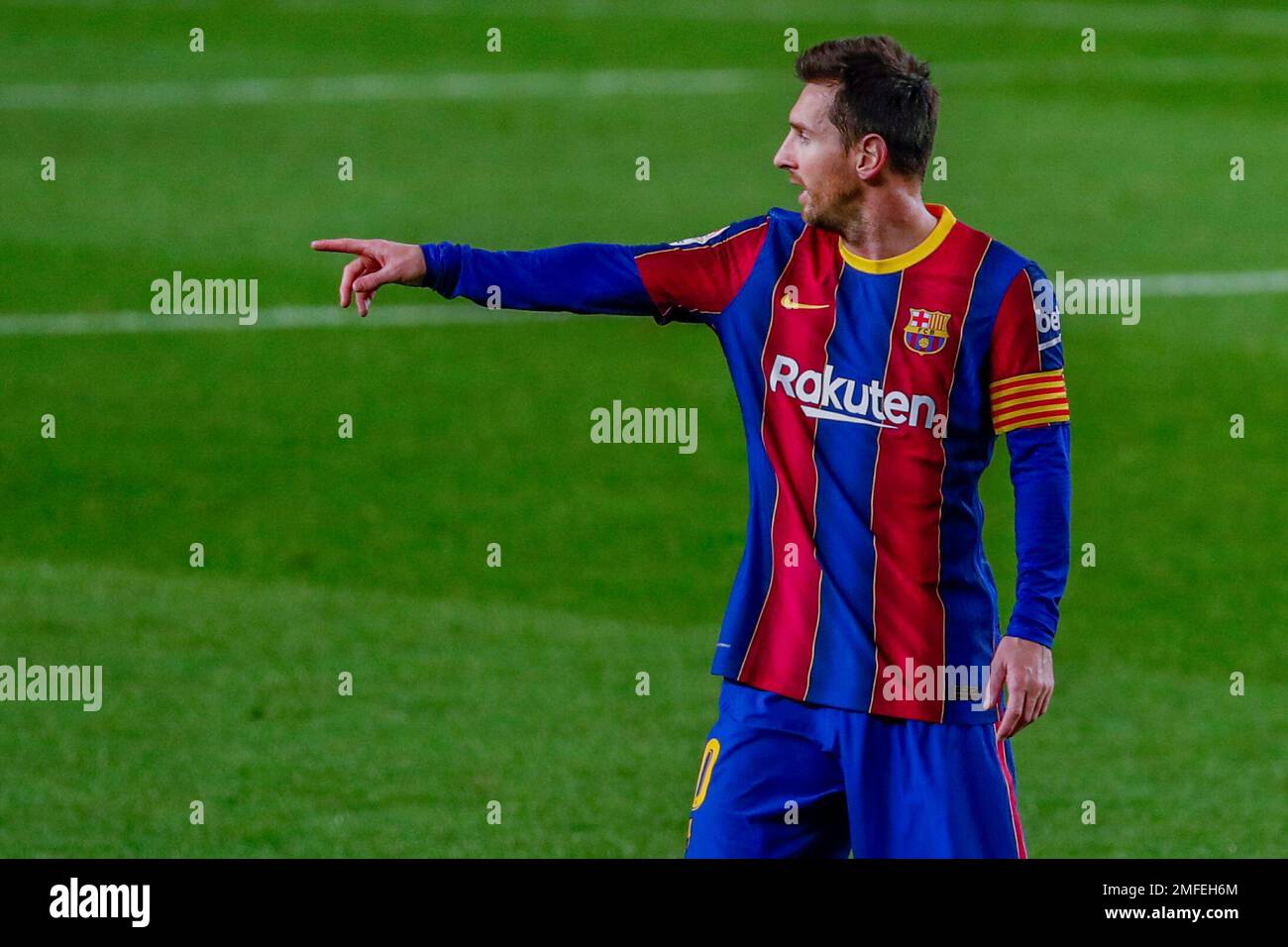 Barcelona's Lionel Messi gestures during the Spanish La Liga soccer ...