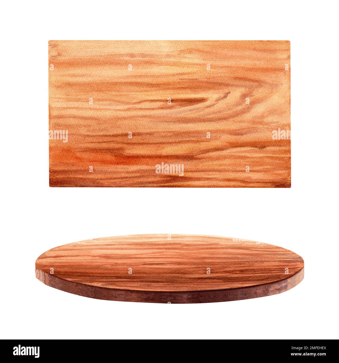 Wooden cutting board set. Watercolor illustration isolated on a white ...