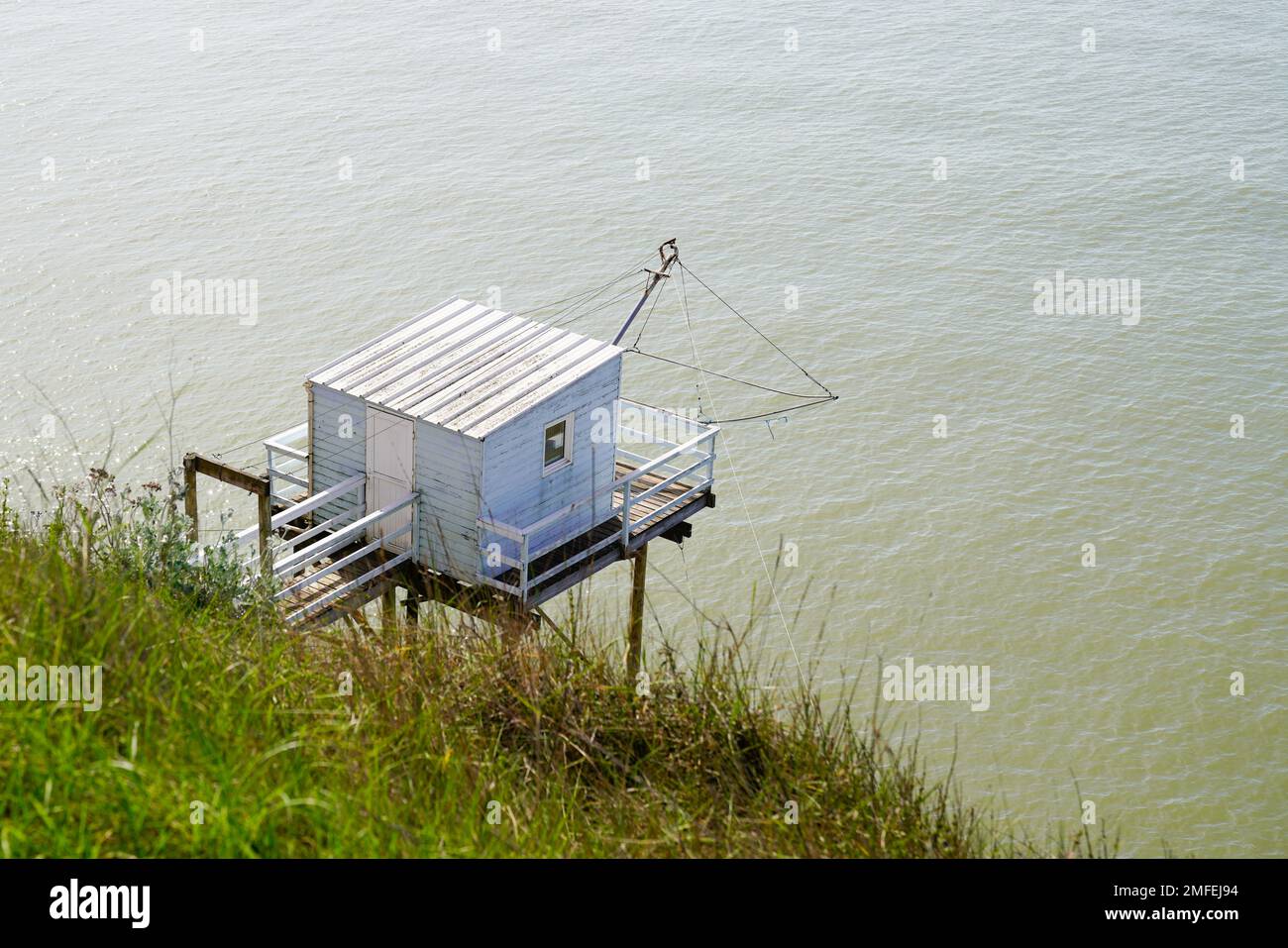 aerial view top fisherman wooden hut in gironde river Meschers-sur ...
