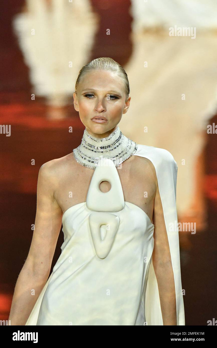 A model walks the runway at the Stephane Rolland Runway Haute Couture ...