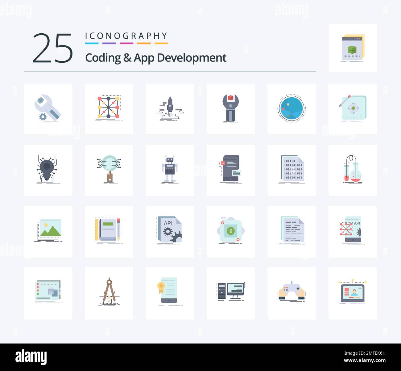 Coding And App Development 25 Flat Color Icon Pack Including App Cluster Space App Stock