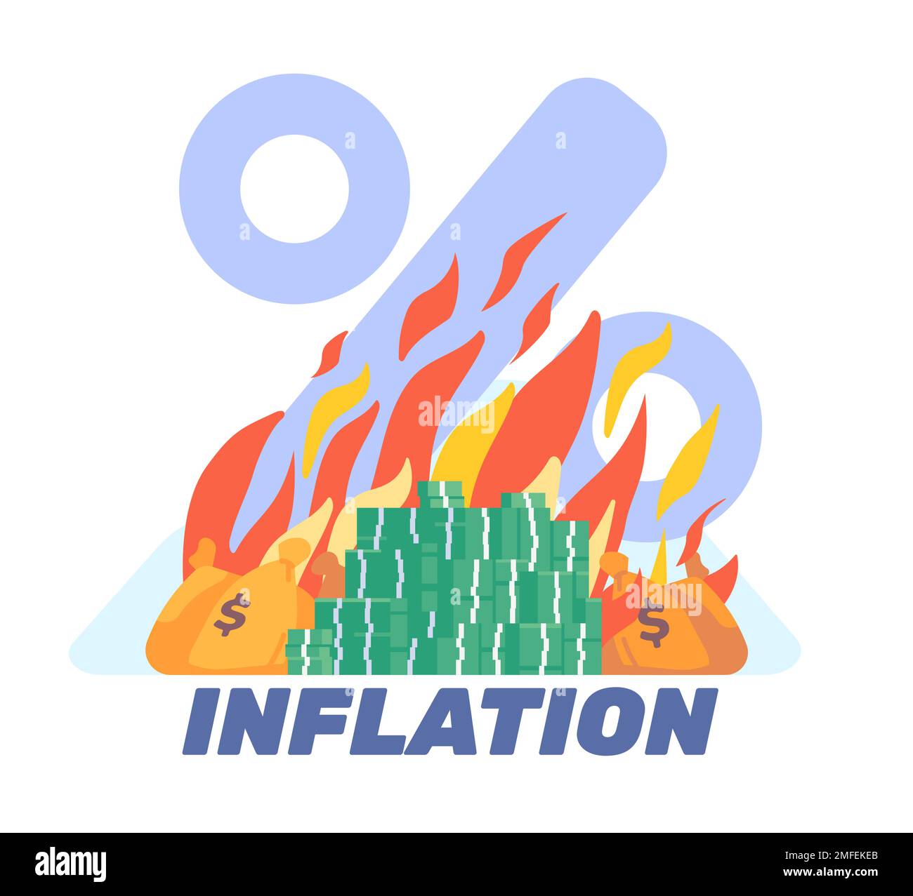 Money supply burning. Financial inflation. Banknote heap in fire flame ...