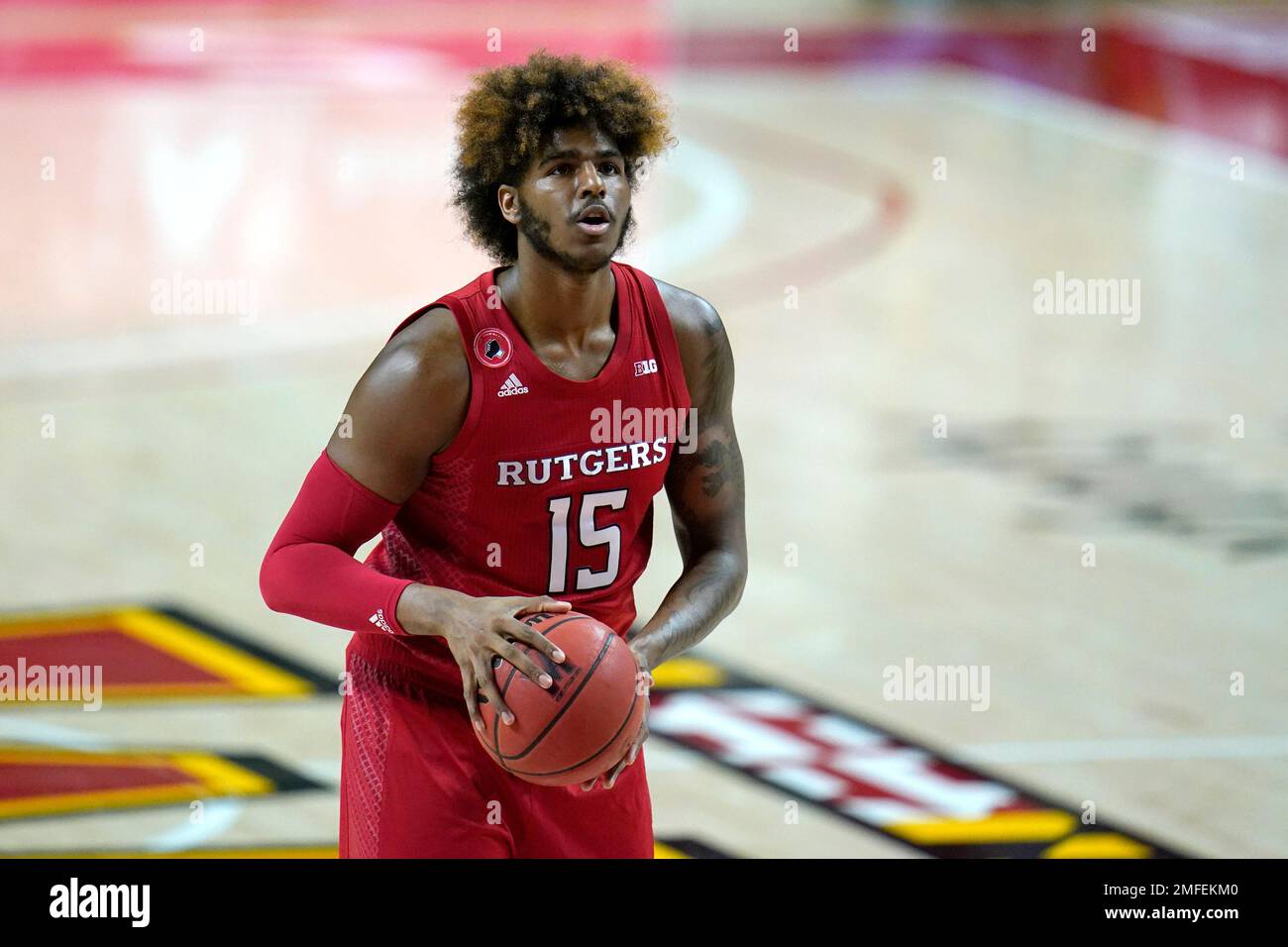 Rutgers center Myles Johnson shoots a free throw against Maryland ...