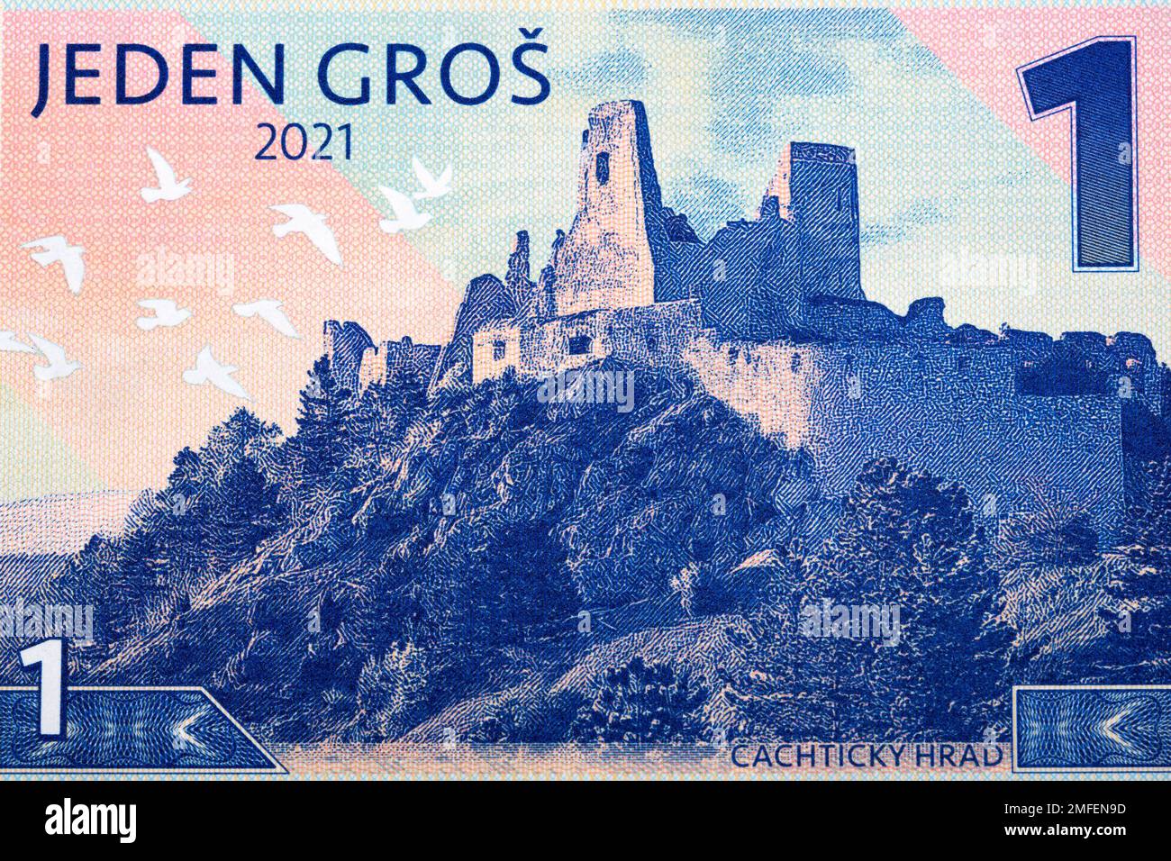 Cachtice Castle from Slovak money Stock Photo - Alamy