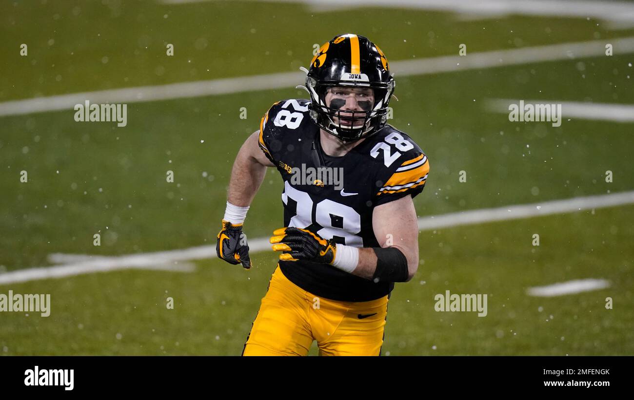 Iowa defensive back Jack Koerner runs on the field during an NCAA ...