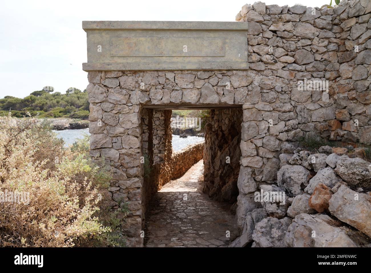 mediterranean passage under the terrace pedestrian path by the sea on ...