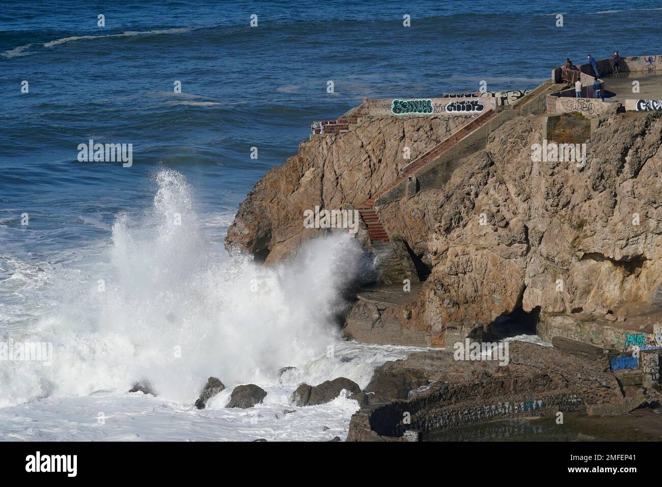 Waves crash at the ruins of the Sutro Baths, once the world's largest ...