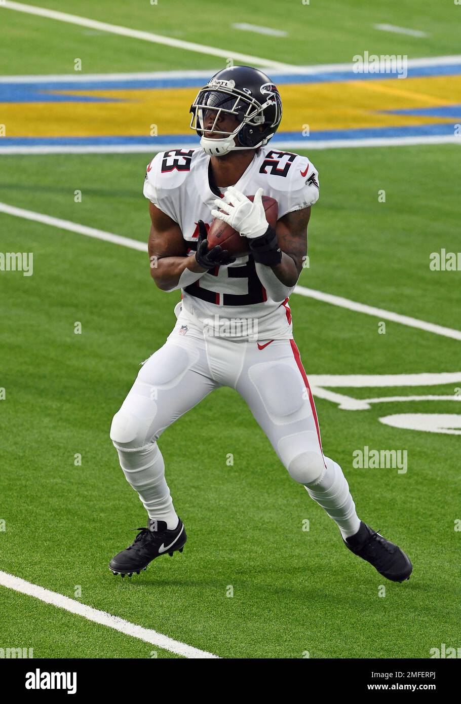 Atlanta Falcons running back Brian Hill (23) working out on the field ...