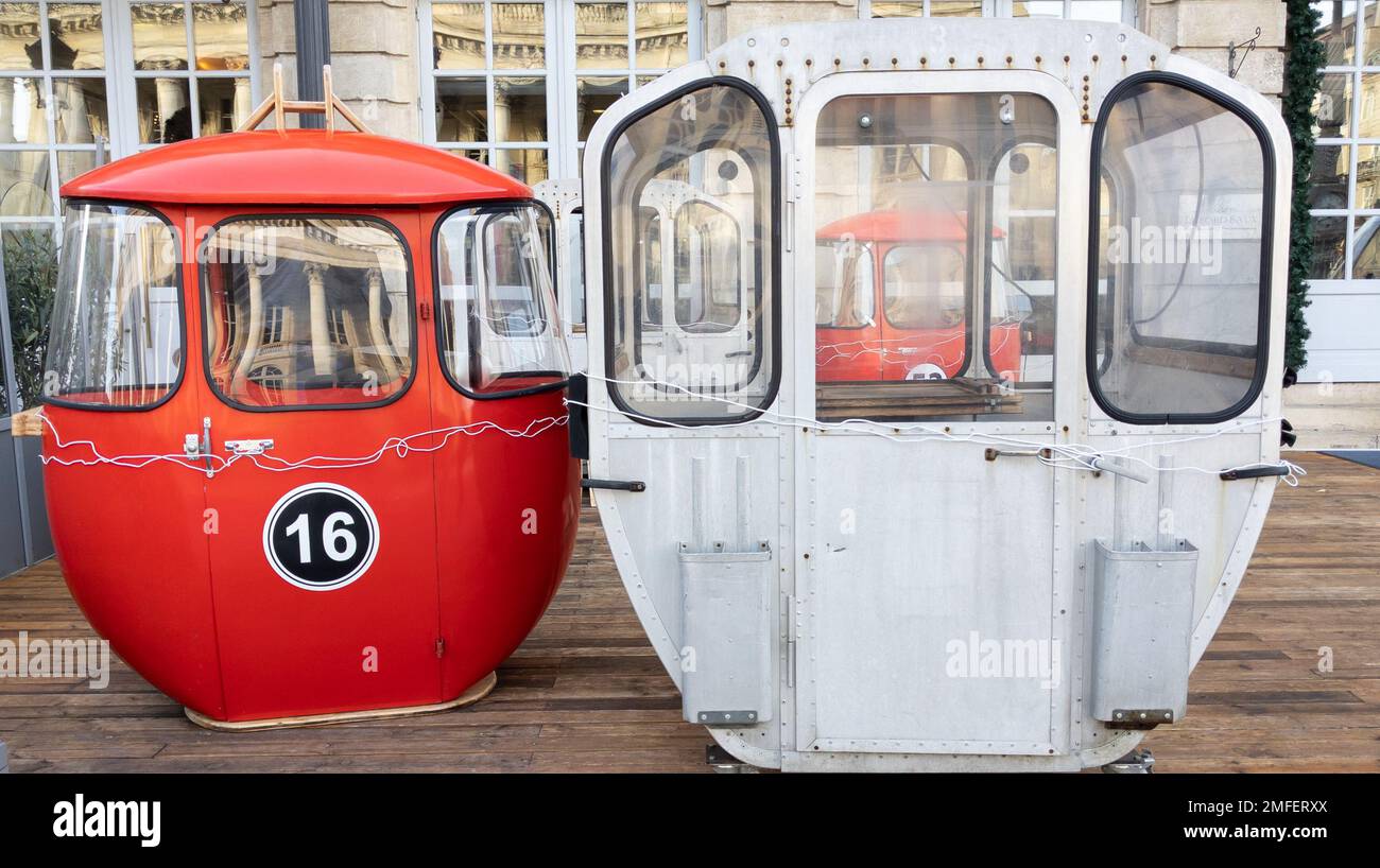 Bordeaux , Aquitaine France - 20 01 2023 : Cableway cabins ski lift ...
