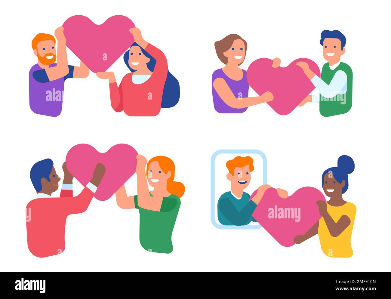 Young people in love giving hearts as sign of amour. Happy couples ...