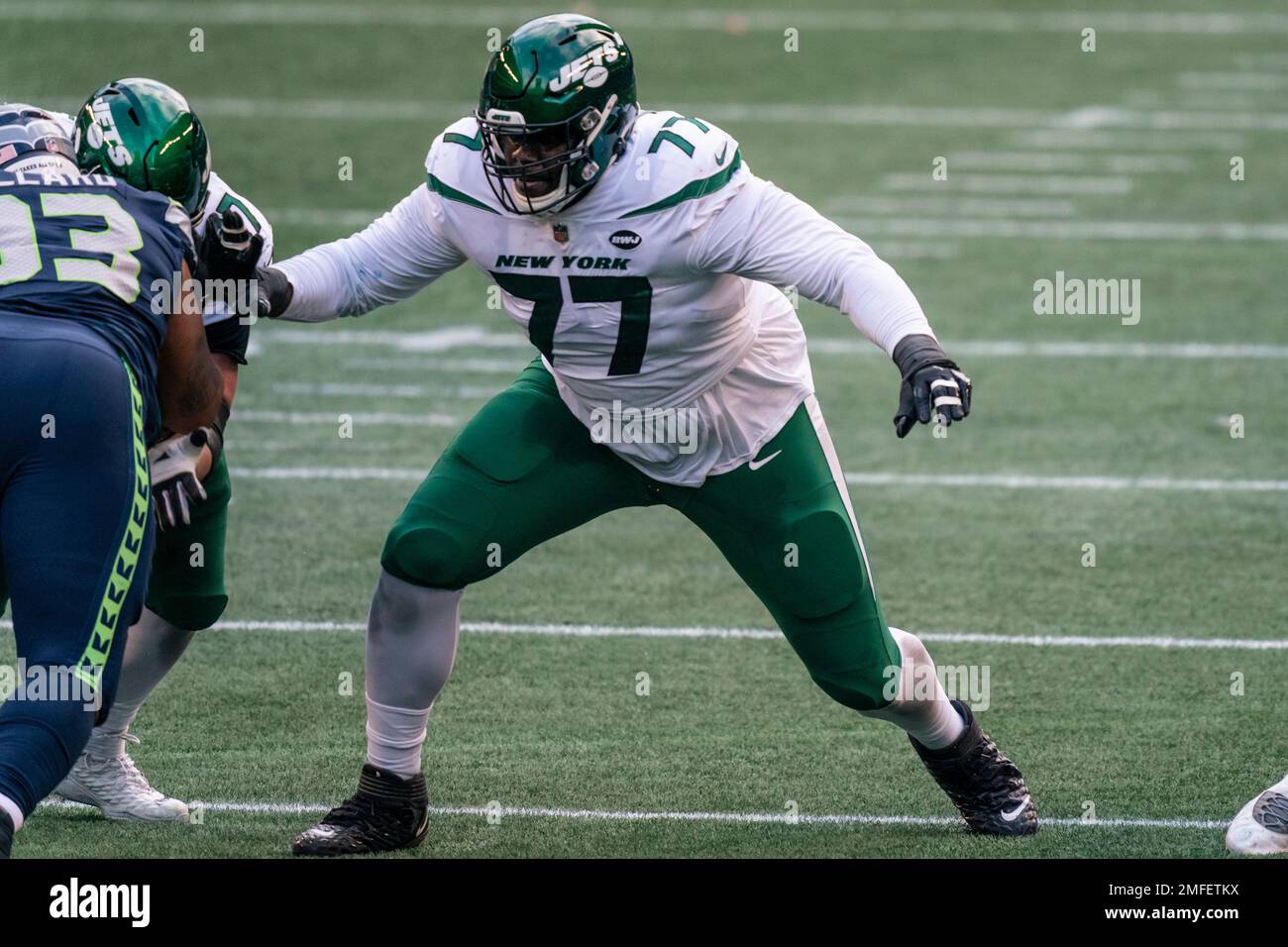 New York Jets offensive lineman Mekhi Becton is pitured during the ...