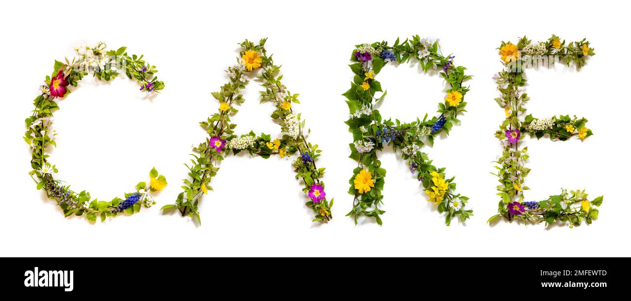 Blooming Flower Letters Building English Word Care Stock Photo - Alamy