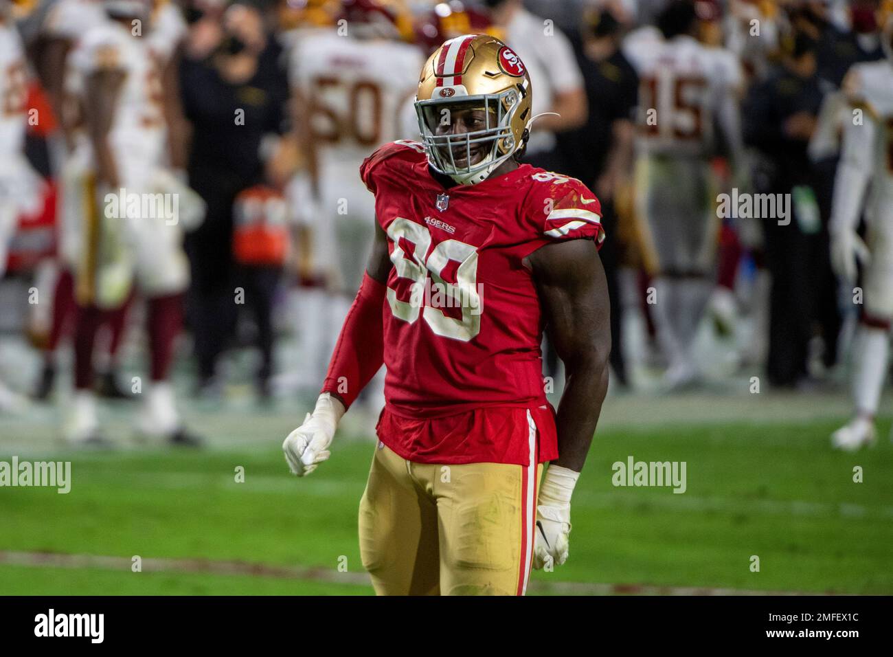 San Francisco 49ers defensive tackle Javon Kinlaw (99) celebrates a ...