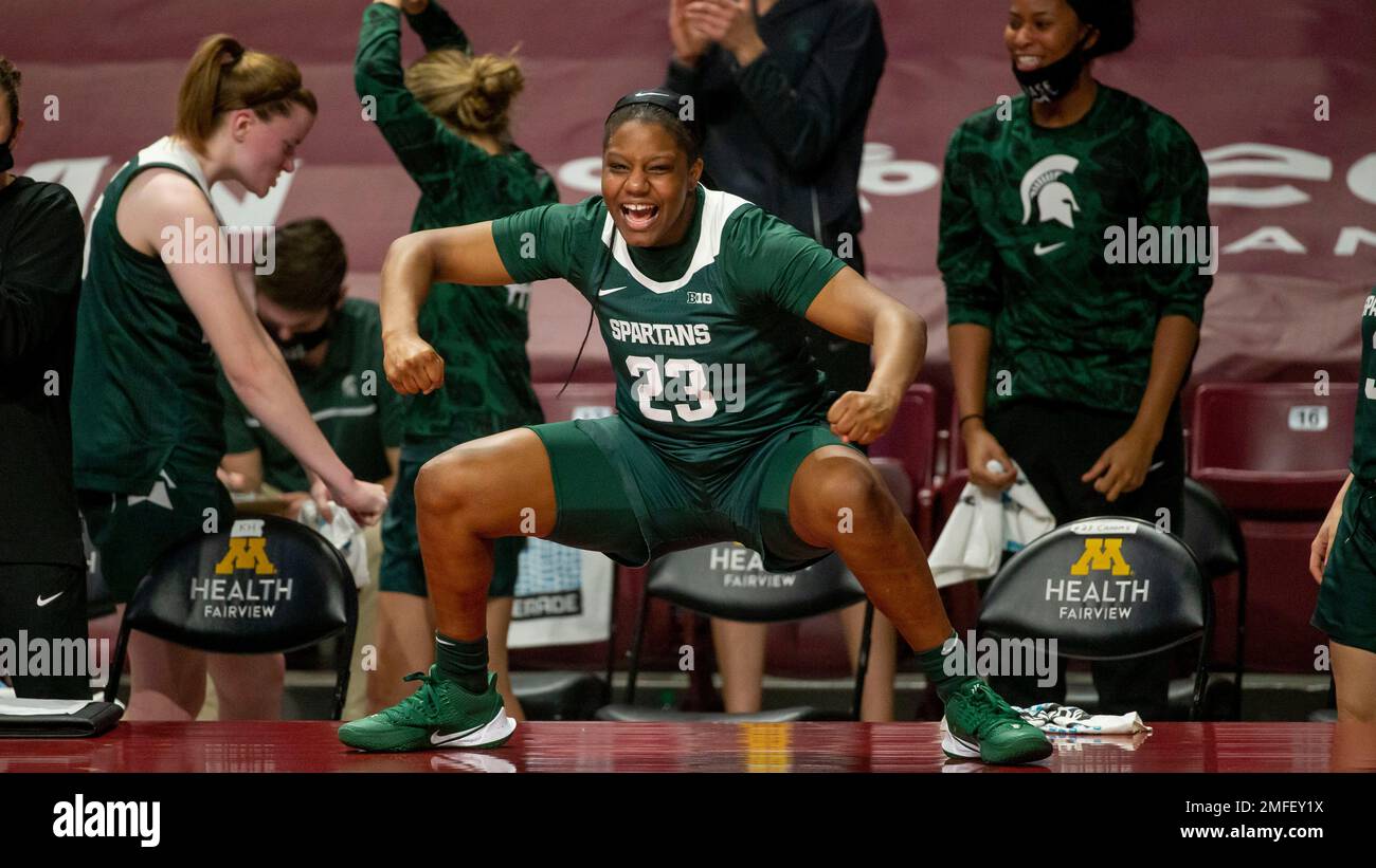 Michigan State guard Janai Crooms celebrates a play by her team against ...
