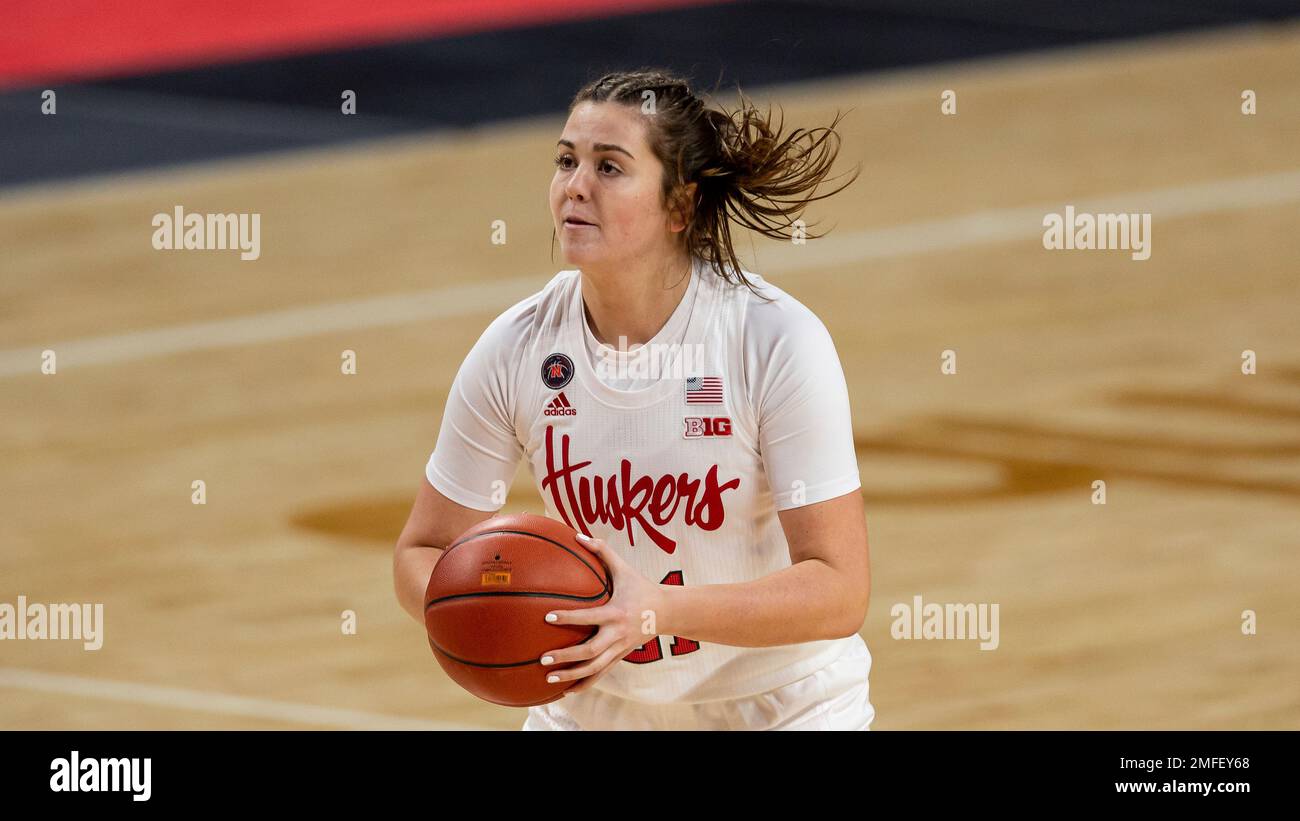 Nebraska forward Annika Stewart (21) readies to take a shot against the ...