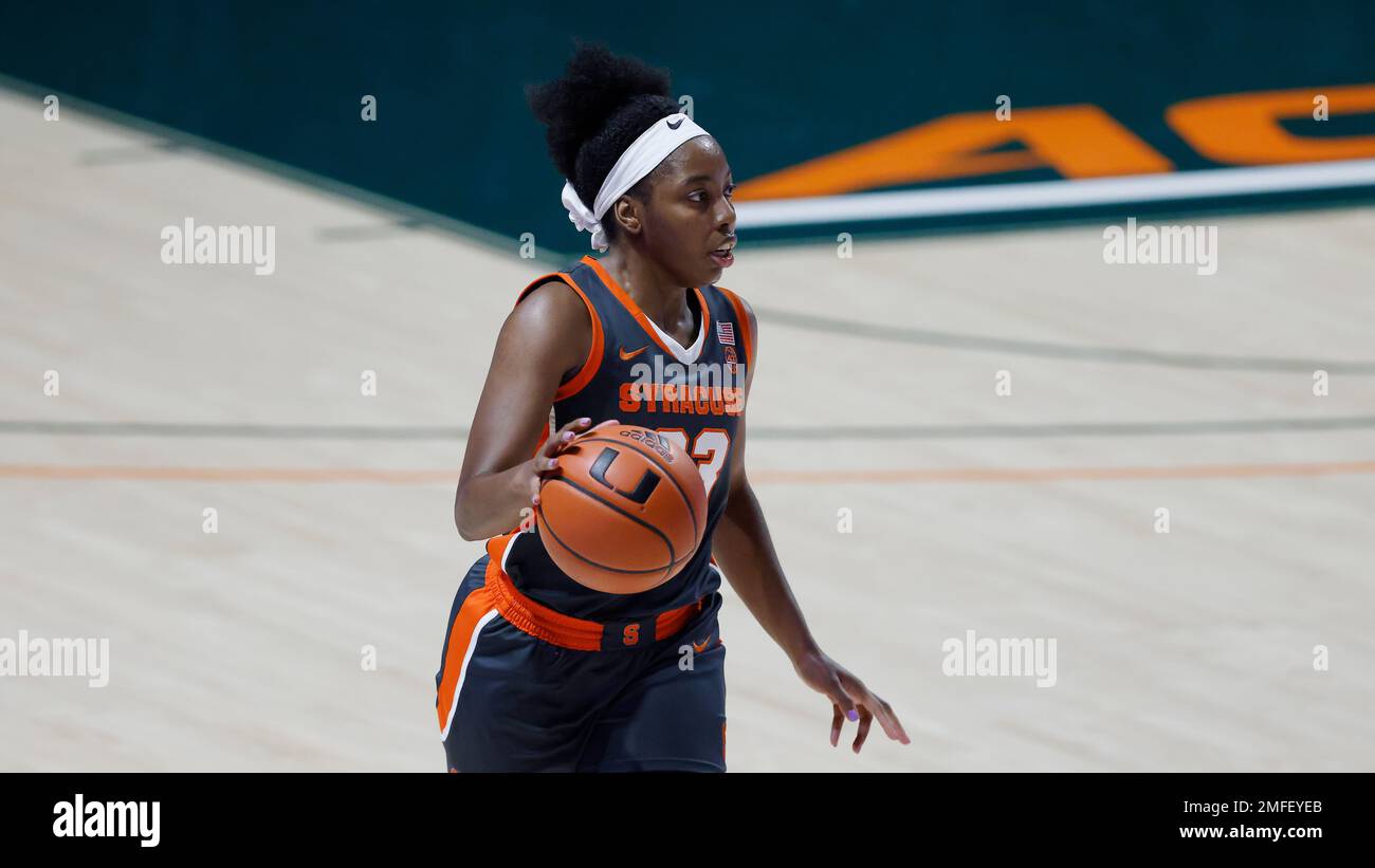 Syracuse Orange guard Kiara Lewis (23) dribbles against the Miami ...
