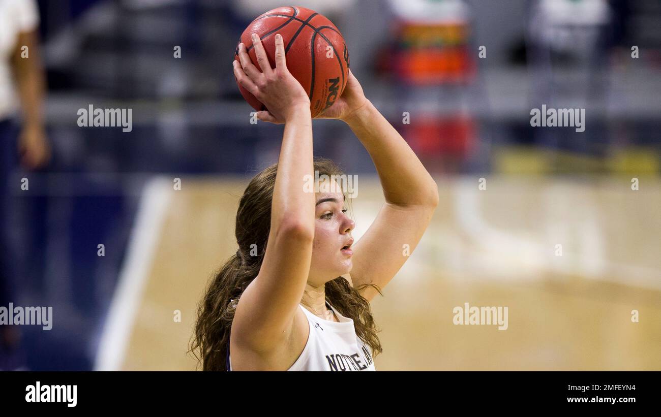 Notre Dame's Maddy Westbeld looks the pass during an NCAA basketball ...