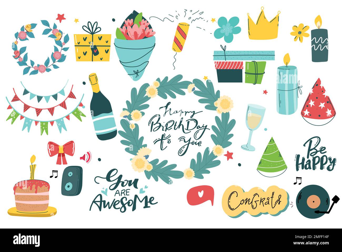 Celebration party carnival festive icons set. Colorful symbols - hat ...