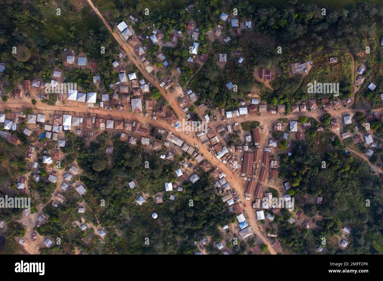 In this aerial photo taken with a drone, homes stand at Kombayendeh ...