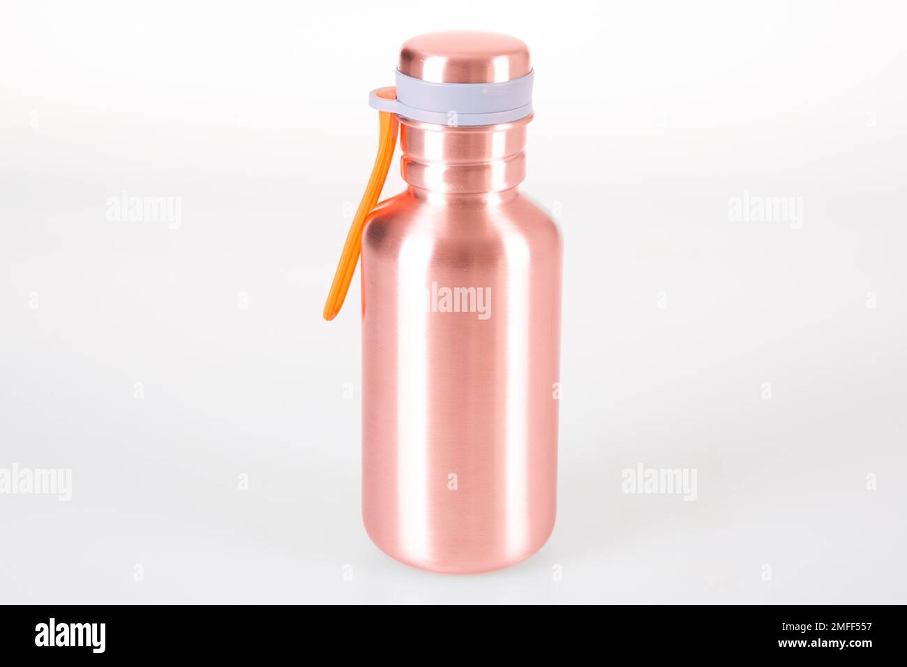 Thermos flask thermal pink stainless steel bottle mockup on grey ...
