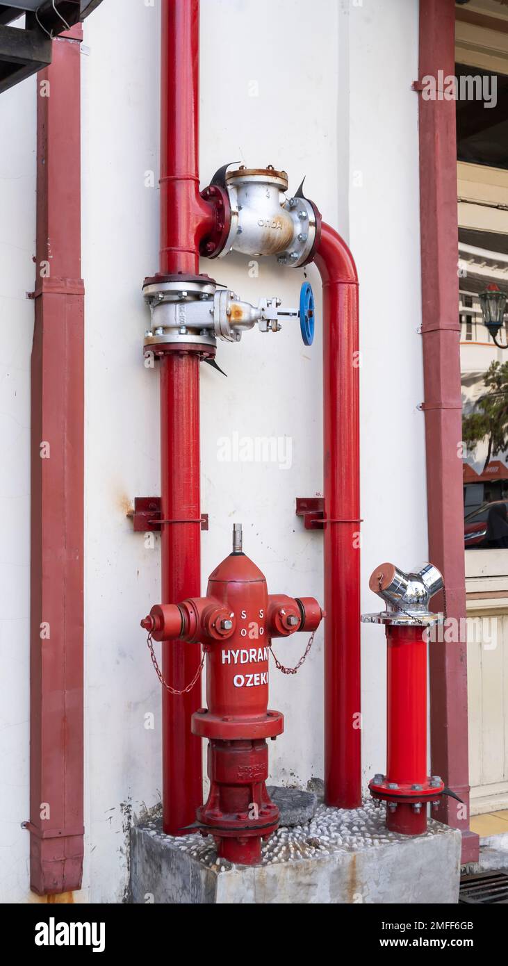 Yogyakarta, Indonesia - January 14, 2023: A red hydrant, permanent fire ...