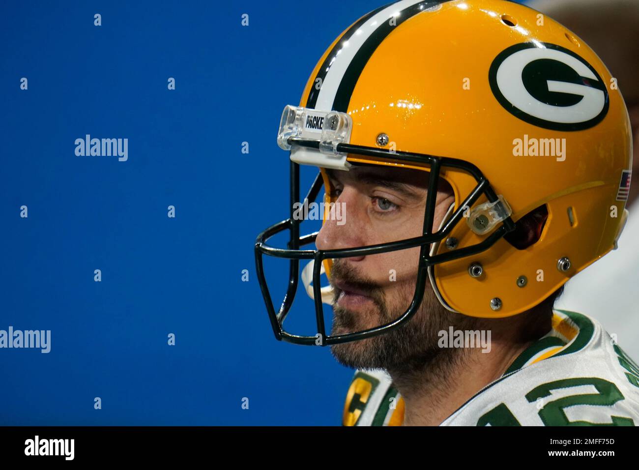Green Bay Packers quarterback Aaron Rodgers is seen during pregame of ...