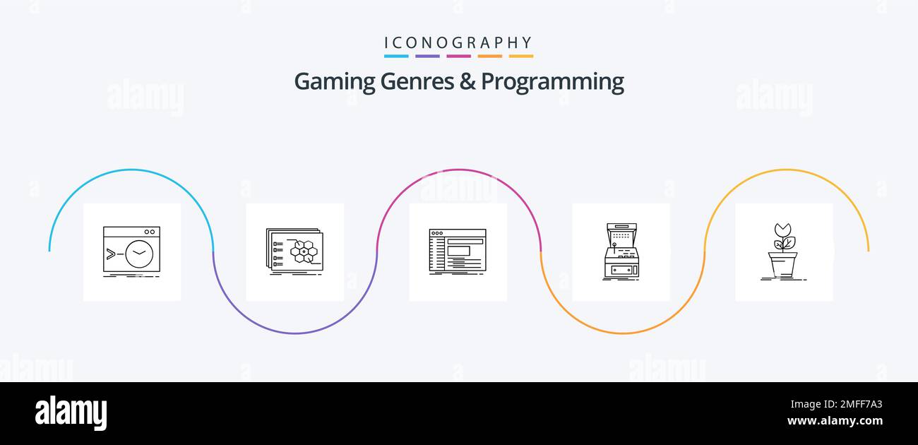 Gaming Genres And Programming Line 5 Icon Pack Including Console Tactic Software Panel Stock 